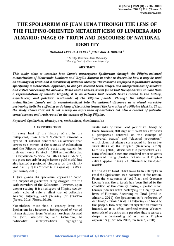 (PDF) THE SPOLIARIUM OF JUAN LUNA THROUGH THE LENS OF THE FILIPINO ...