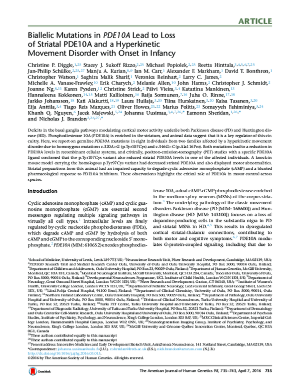 (PDF) Biallelic Mutations in PDE10A Lead to Loss of Striatal PDE10A and ...