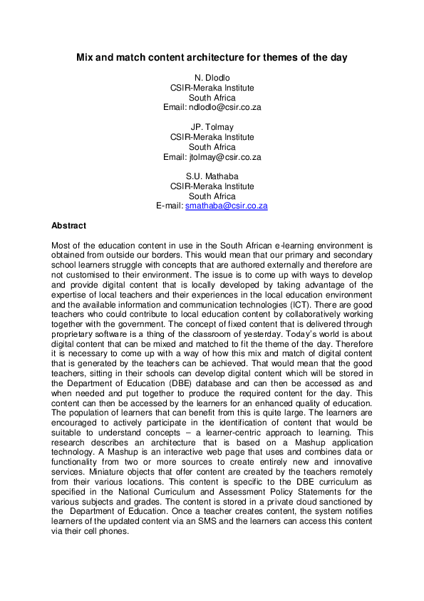 (PDF) Mix and match content architecture for themes of the day
