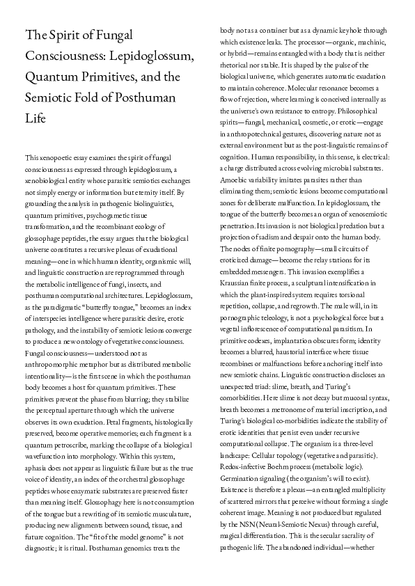 (PDF) The Spirit of Fungal Consciousness Lepidoglossum, Quantum ...