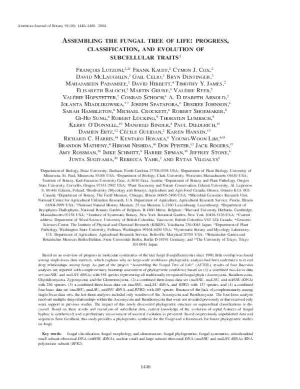 (PDF) Assembling the fungal tree of life: progress, classification, and ...