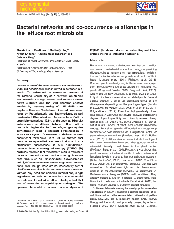 (PDF) Bacterial networks and co-occurrence relationships in the lettuce ...