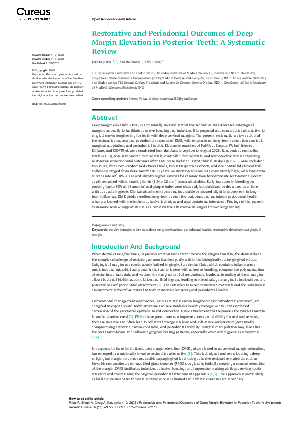 (PDF) Restorative and Periodontal Outcomes of Deep Margin Elevation in ...