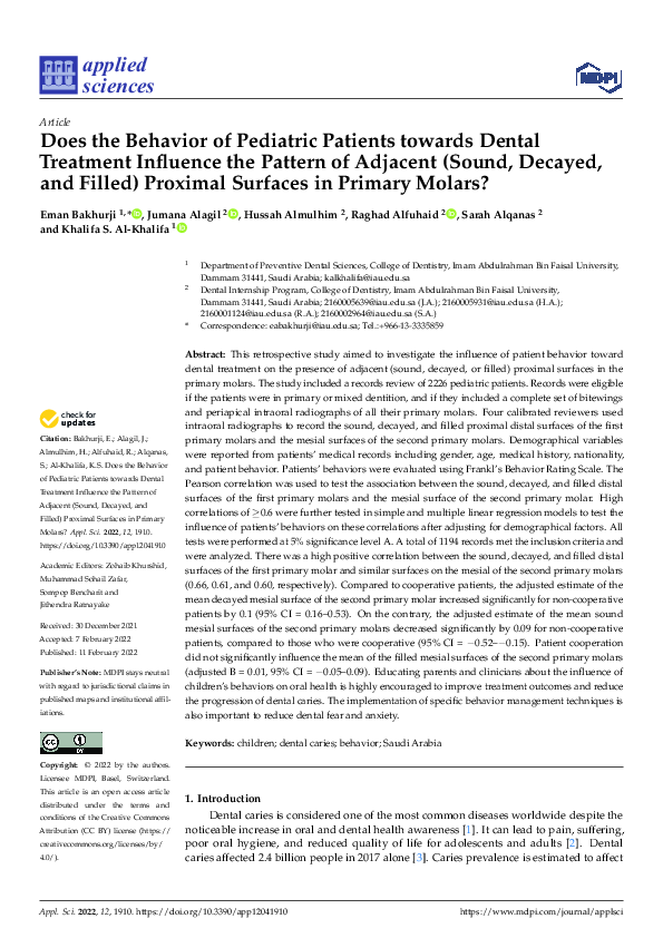 (PDF) Does the Behavior of Pediatric Patients towards Dental Treatment ...
