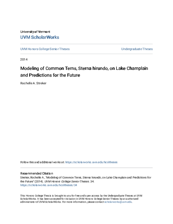 (PDF) Modeling of Common Terns, Sterna hirundo, on Lake Champlain and ...