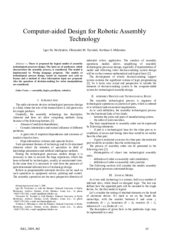(PDF) Computer-aided Design for Robotic Assembly Technology