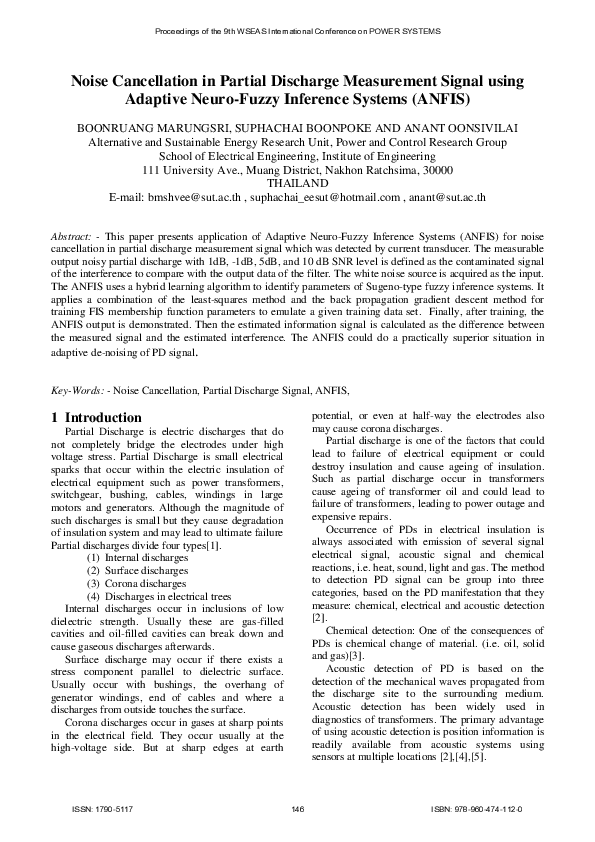 (PDF) Noise Cancellation in Partial Discharge Measurement Signal using ...