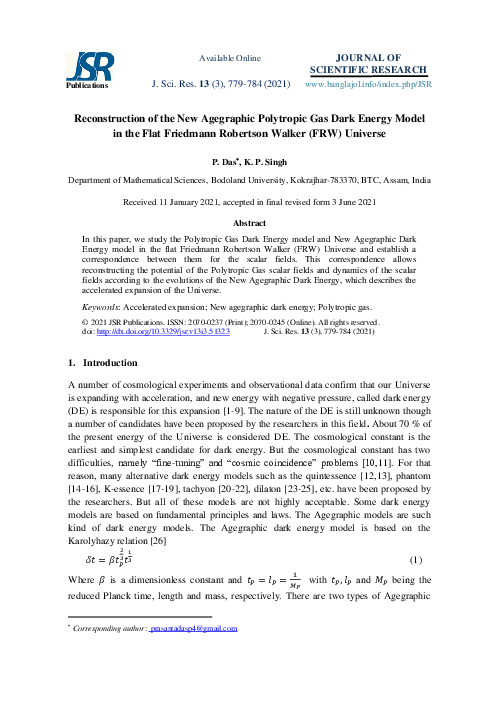 (PDF) Reconstruction of the New Agegraphic Polytropic Gas Dark Energy ...