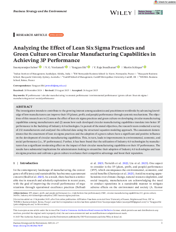 (PDF) Analyzing the effect of lean Six Sigma practices and green ...