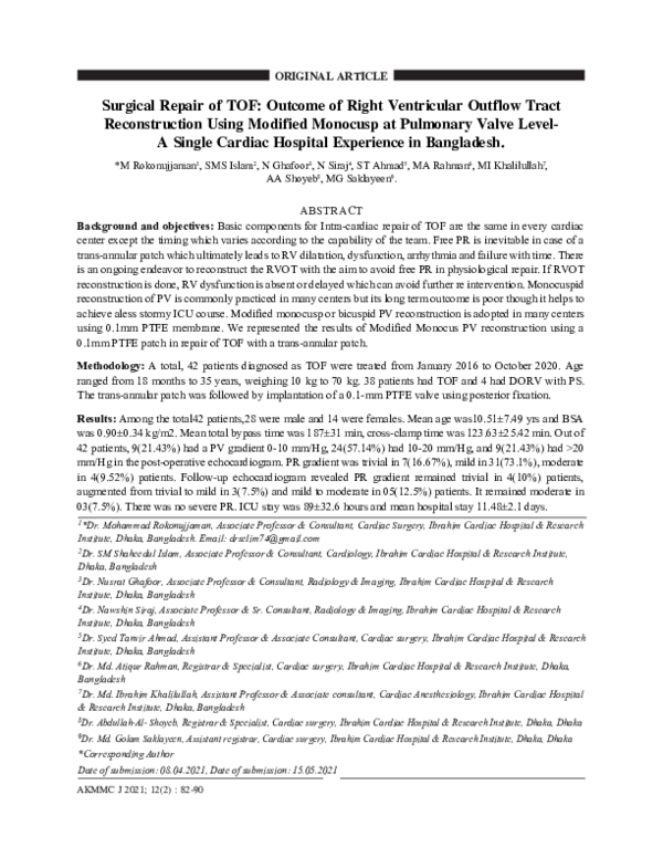(PDF) Surgical Repair of TOF: Outcome of Right Ventricular Outflow ...
