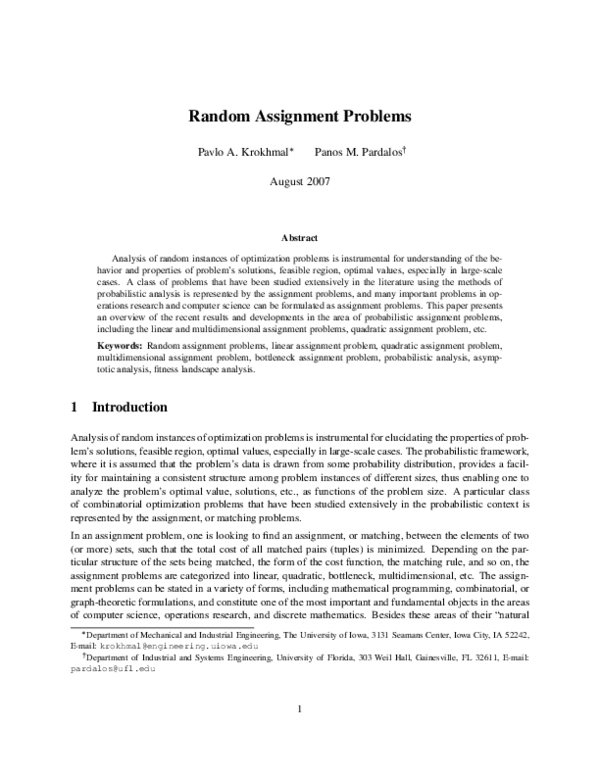(PDF) Random assignment problems