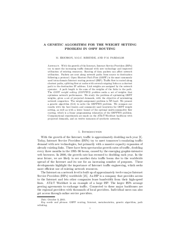 (PDF) A Genetic Algorithm for the Weight Setting Problem in OSPF Routing