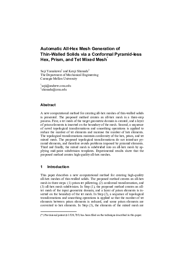 (PDF) Automatic All-Hex Mesh Generation of Thin-Walled Solids via a ...
