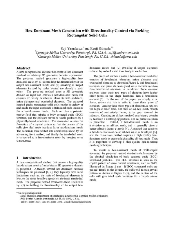 (PDF) Hex-dominant mesh generation with directionality control via packing rectangular solid cells