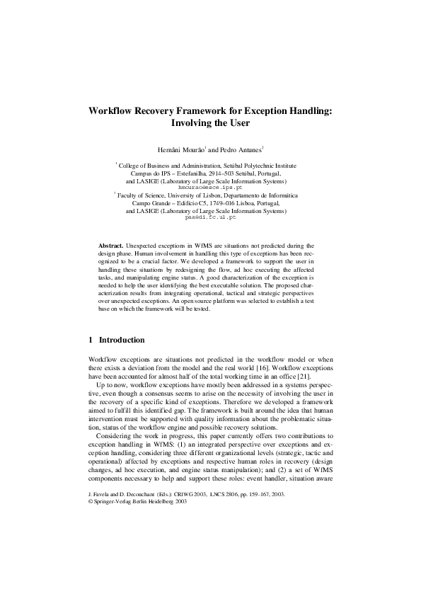 (PDF) Workflow Recovery Framework for Exception Handling: Involving the ...