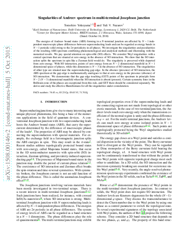 (PDF) Singularities in the Andreev spectrum of a multiterminal ...