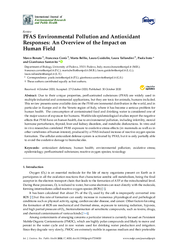 (PDF) PFAS Environmental Pollution and Antioxidant Responses: An ...