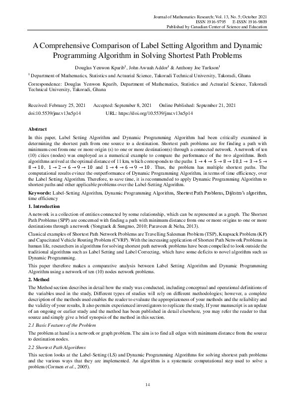 (PDF) A Comprehensive Comparison of Label Setting Algorithm and Dynamic ...