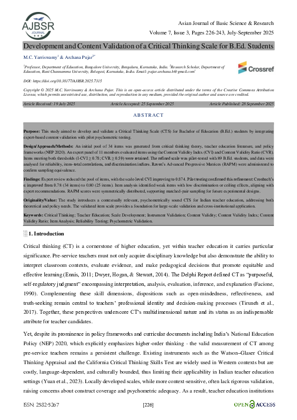 (PDF) Development and Content Validation of a Critical Thinking Scale ...