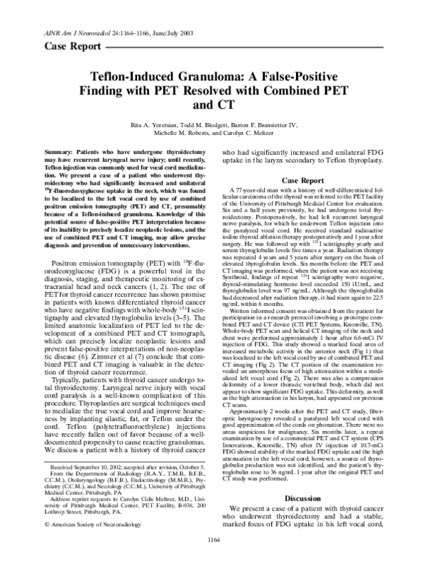 (PDF) Teflon-induced granuloma: a false-positive finding with PET ...