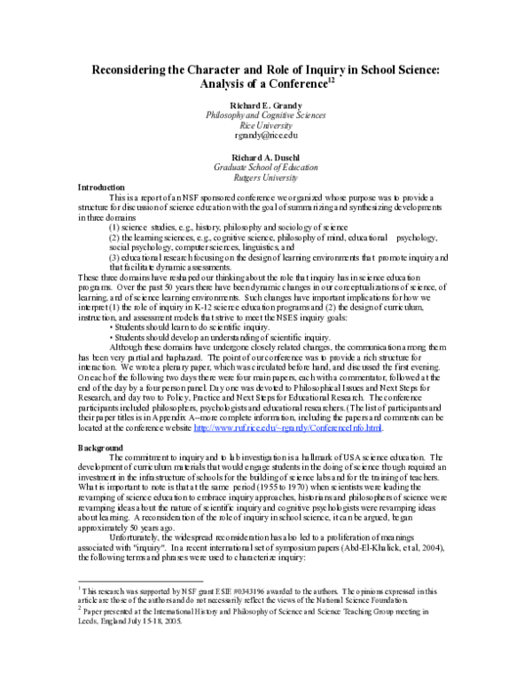 (PDF) Reconsidering the Character and Role of Inquiry in School Science ...