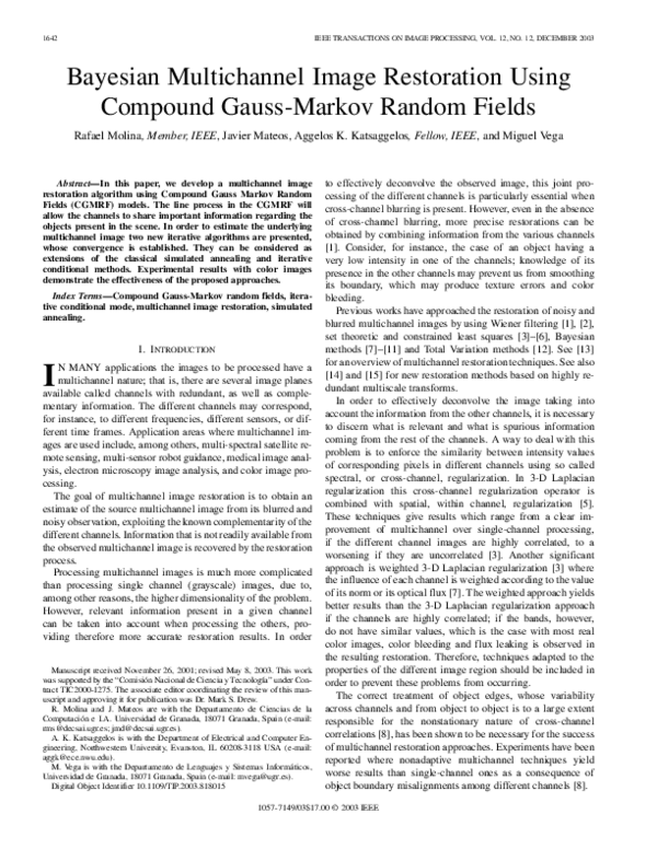 (PDF) Bayesian multichannel image restoration using compound gauss-markov random fields