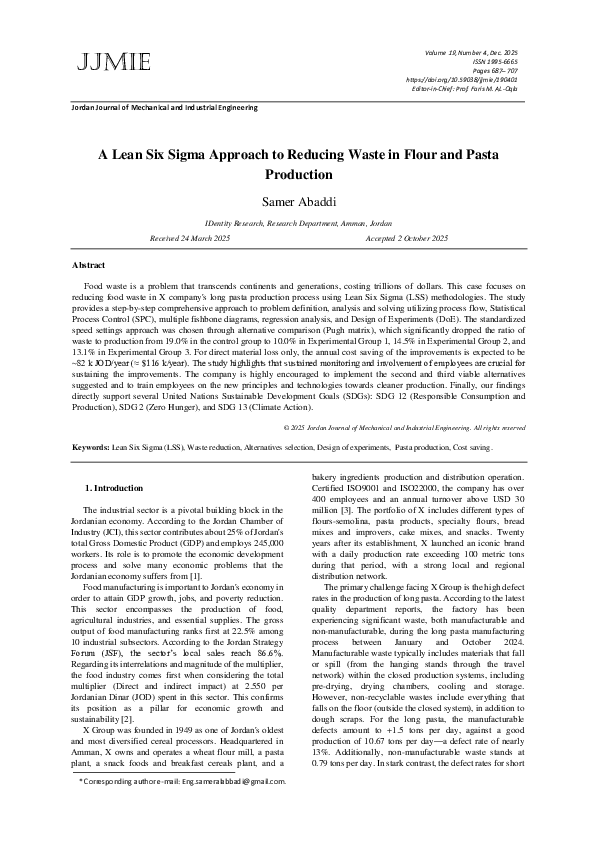 (PDF) A Lean Six Sigma Approach to Reducing Waste in Flour and Pasta ...