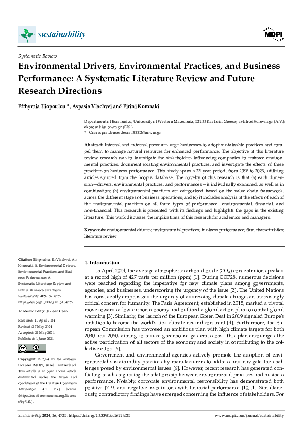 (PDF) Environmental Drivers, Environmental Practices, and Business ...