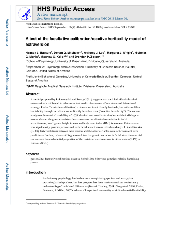 (PDF) A test of the facultative calibration/reactive heritability model ...