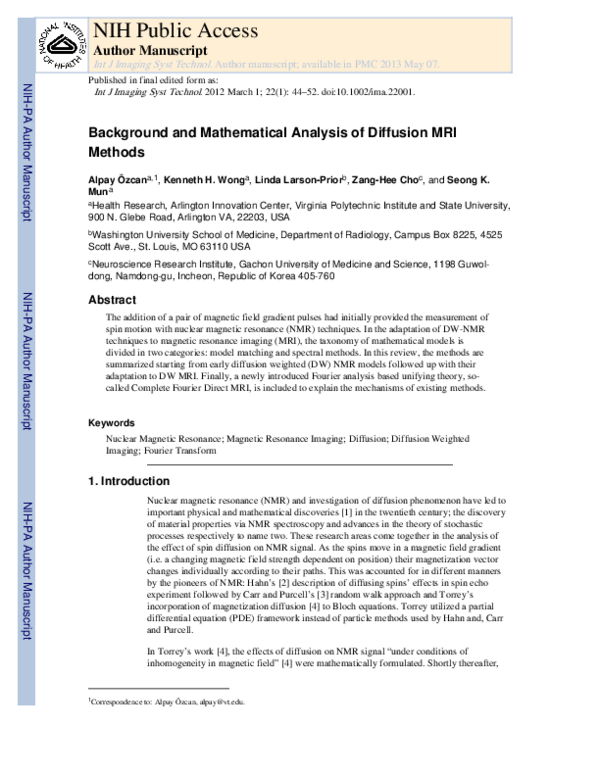 (PDF) Background and mathematical analysis of diffusion MRI methods