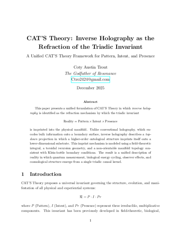 (PDF) CAT'S Theory: Inverse Holography as the Refraction of the Triadic ...