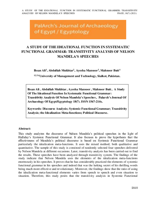 (PDF) A STUDY OF THE IDEATIONAL FUNCTION IN SYSTEMATIC FUNCTIONAL ...