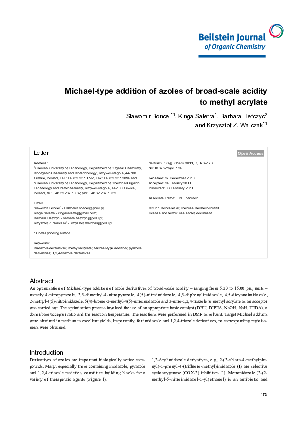 (PDF) Michael-type addition of azoles of broad-scale acidity to methyl ...