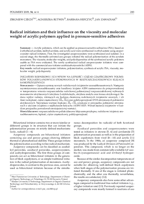 (PDF) Radical initiators and their influence on the viscosity and ...