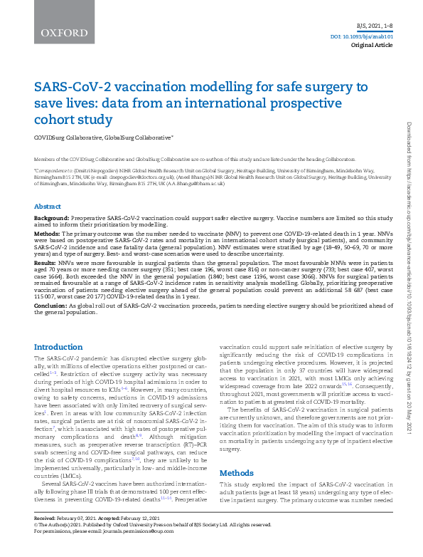 (PDF) SARS-CoV-2 vaccination modelling for safe surgery to save lives ...