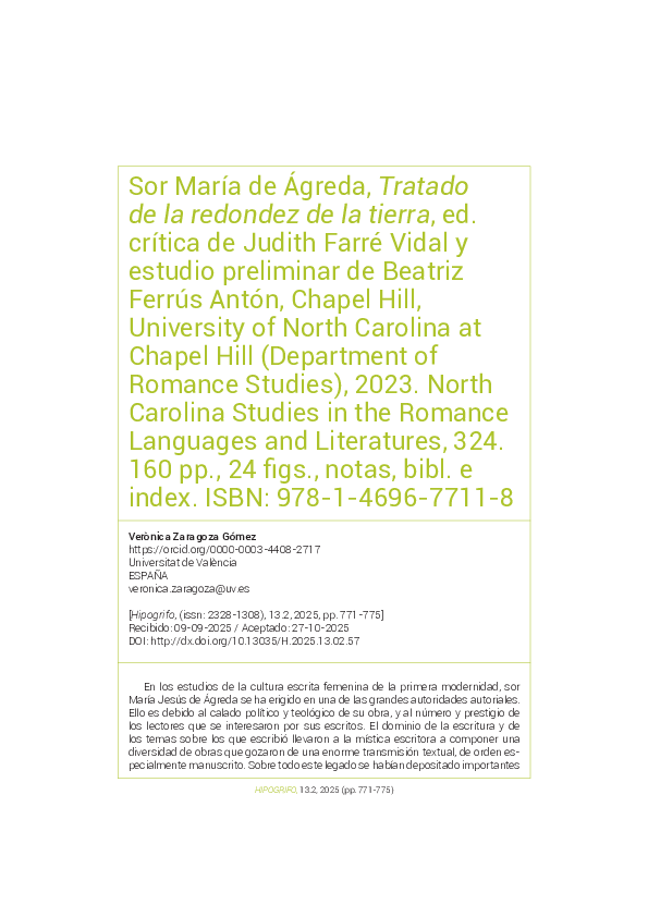 (PDF) (2025) [ressenya] "Sor María de Ágreda, Tratado de la redondez de ...