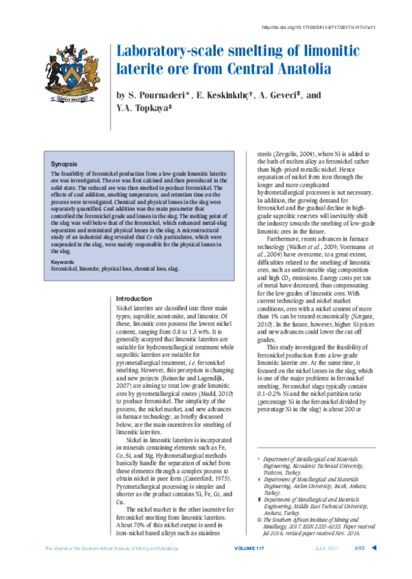 (PDF) Laboratory-scale smelting of limonitic laterite ore from Central ...