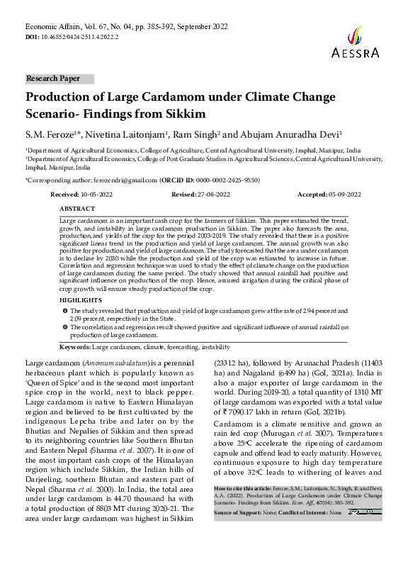 (PDF) Production of Large Cardamom under Climate Change Scenario ...