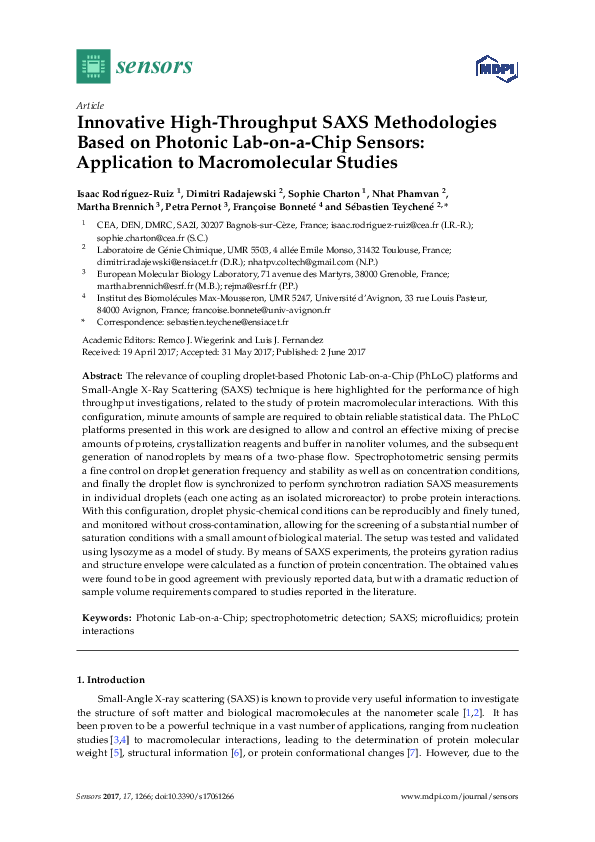 (PDF) Innovative High-Throughput SAXS Methodologies Based on Photonic Lab-on-a-Chip Sensors ...