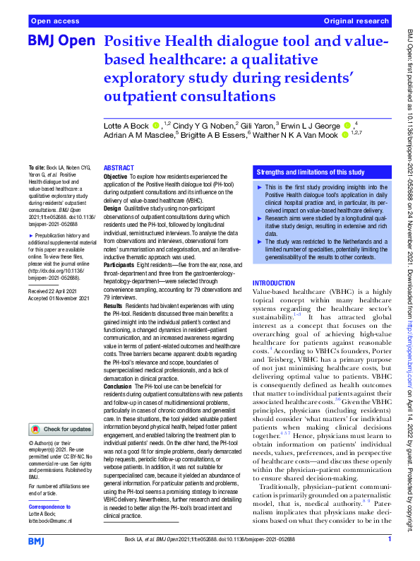 (PDF) Positive Health dialogue tool and value-based healthcare: a ...