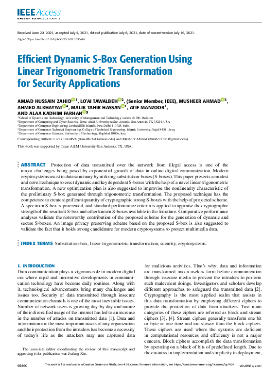 (PDF) Efficient Dynamic S-Box Generation Using Linear Trigonometric ...