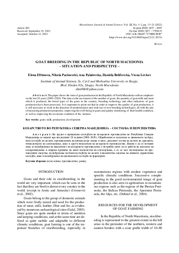 (PDF) Goat Breeding in the Republic of North Macedonia – Situation and ...