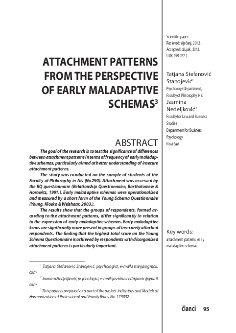 (PDF) Attachment Patterns from the Perspective of Early Maladaptive Schemas