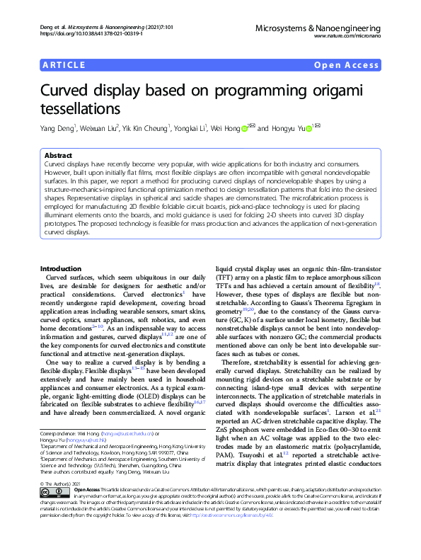(PDF) Curved display based on programming origami tessellations