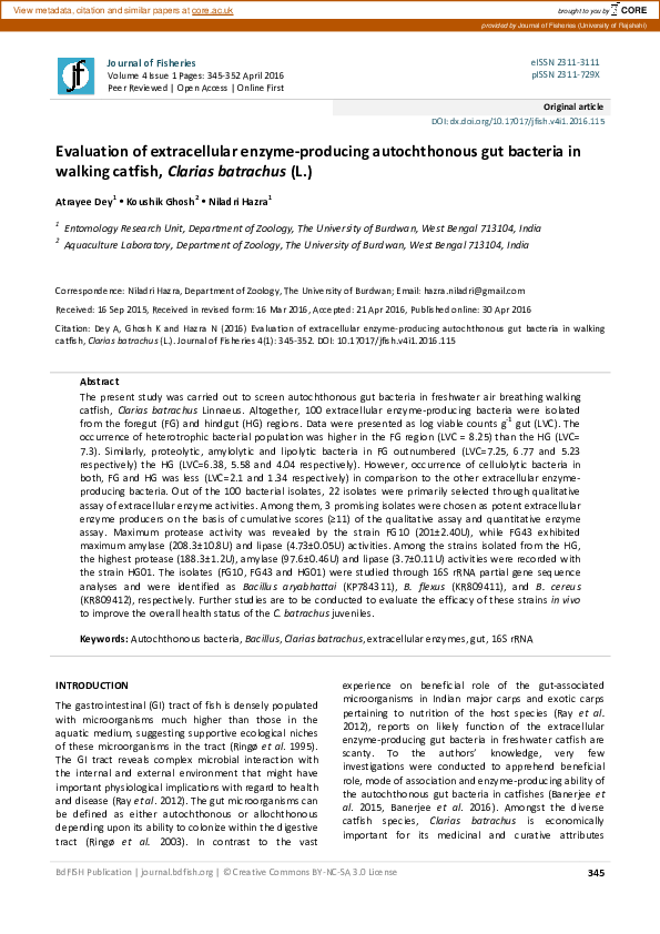 (PDF) Evaluation of extracellular enzyme-producing autochthonous gut ...