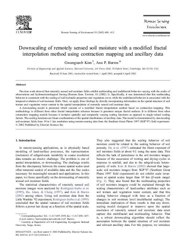 (PDF) Downscaling of remotely sensed soil moisture with a modified fractal interpolation method ...