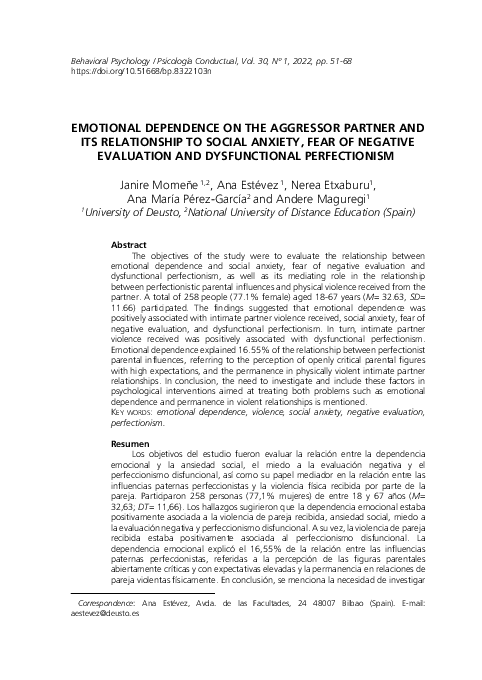 (PDF) Emotional dependence on the aggressor partner and its ...