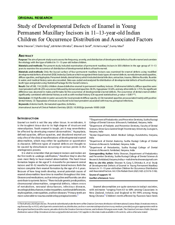 (PDF) Study of Developmental Defects of Enamel in Young Permanent ...