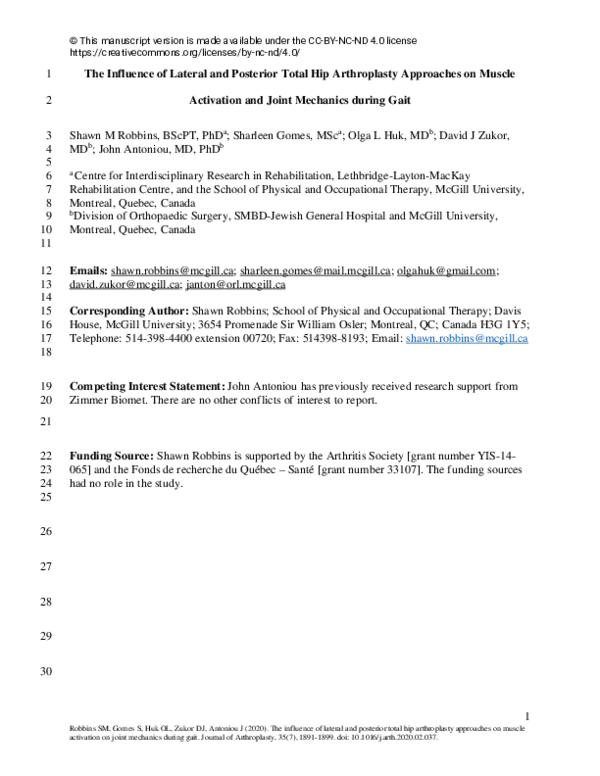 (PDF) The Influence of Lateral and Posterior Total Hip Arthroplasty ...
