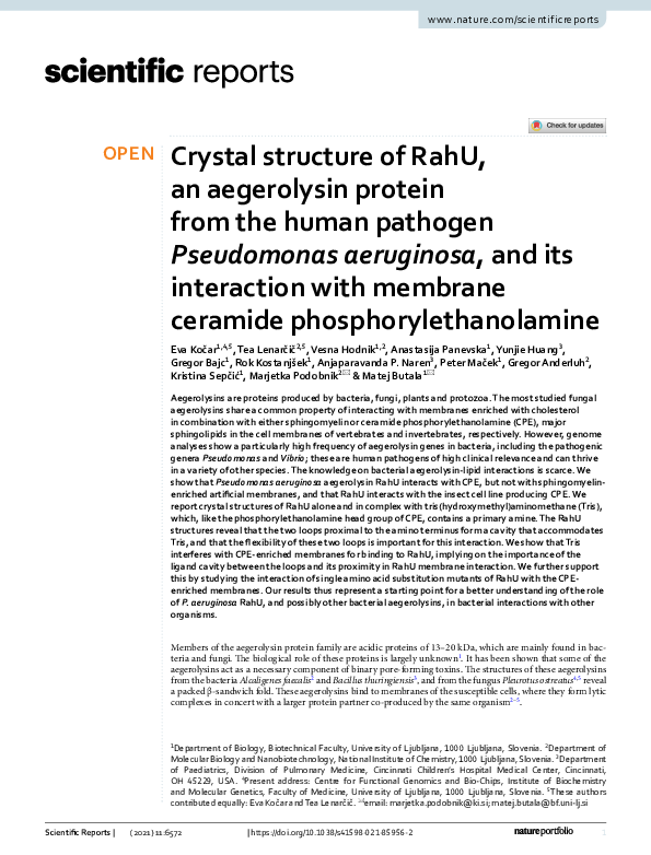 (PDF) Crystal structure of RahU, an aegerolysin protein from the human ...